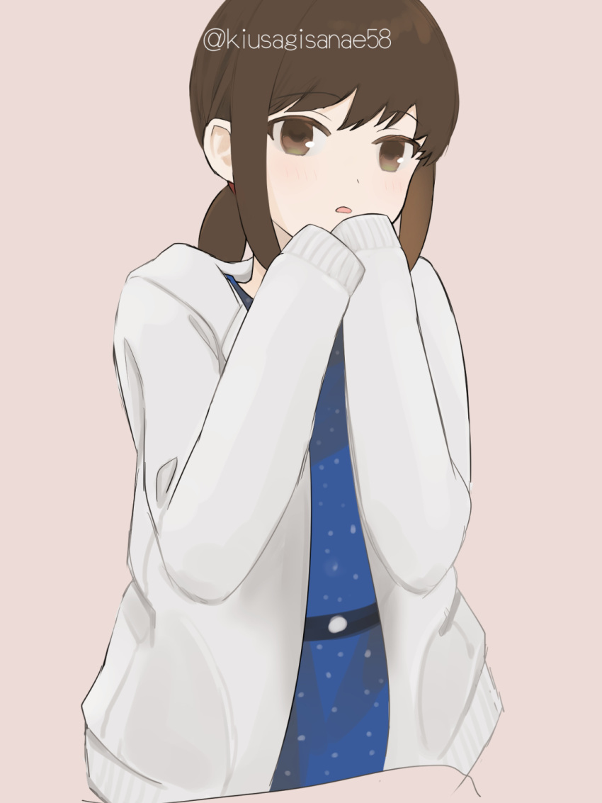 Safebooru - 1girl belt black belt blue dress blush brown eyes brown ...