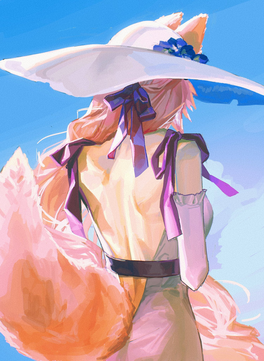 Safebooru - 1girl animal ears back backless dress backless outfit bare back blue sky cherroppi ...