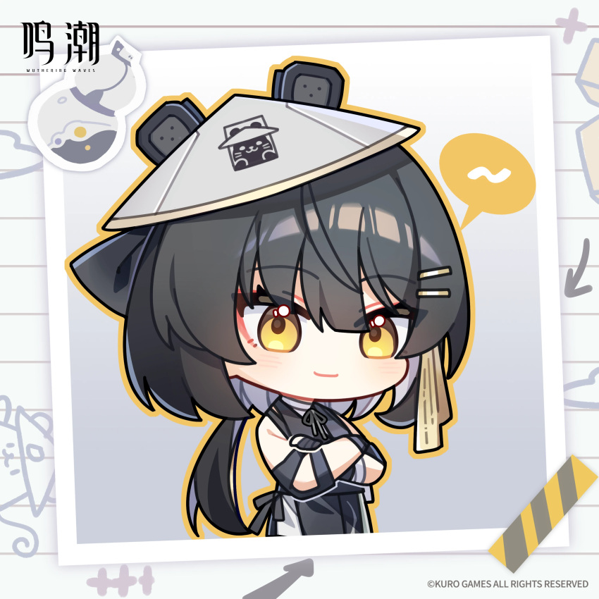 Safebooru - 1girl = hair ornament absurdres bare shoulders black bow black hair bow chibi chibi ...