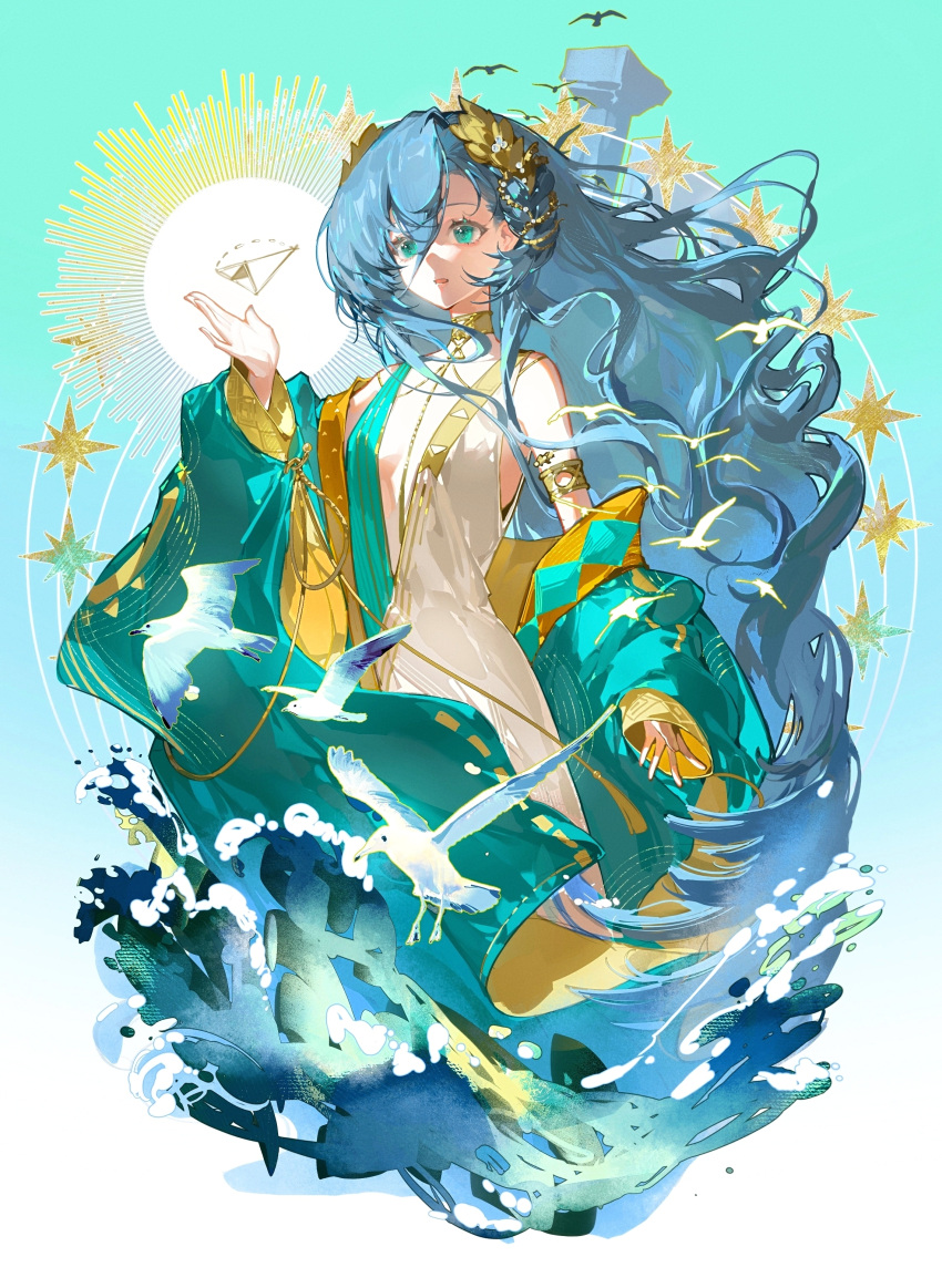 Safebooru - 1girl 37 (reverse:1999) :o absurdres ancient greek clothes aqua background aqua robe ...