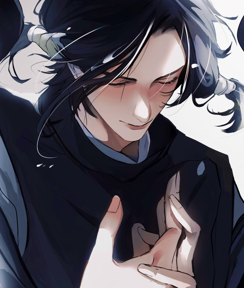 Safebooru - 1boy ashitakara black hair black jacket closed eyes closed ...