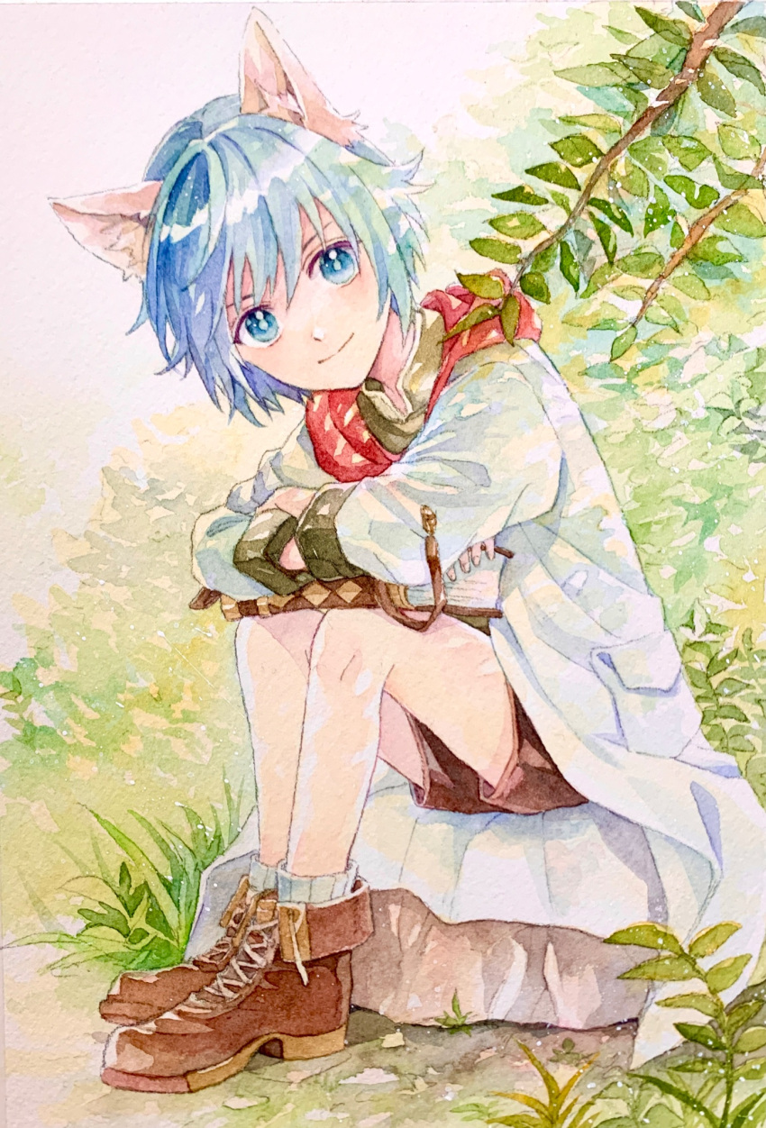 Safebooru - 1boy animal ears blue eyes blue hair cat ears closed mouth ...