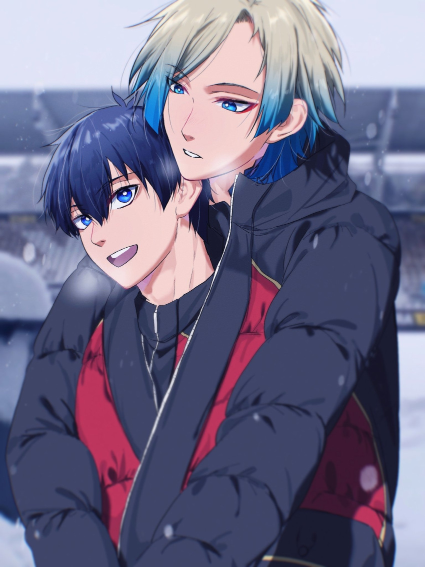 Safebooru - 2boys bishounen bl 111252 blonde hair blue eyes blue hair blue lock eyeliner highres ...
