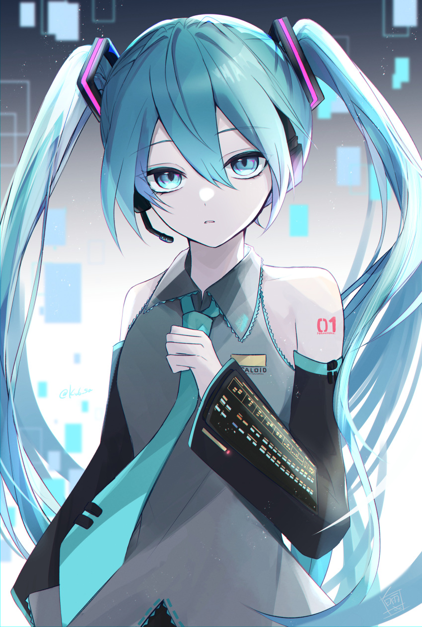 Safebooru - 1girl absurdres aqua eyes aqua hair aqua necktie collared shirt commentary detached ...