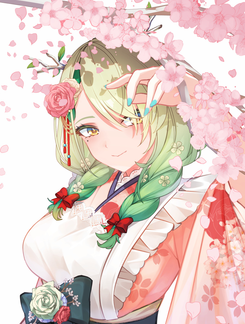 Safebooru - 1girl absurdres antlers apron arm up blush ceres fauna ceres fauna (new year) cherry ...