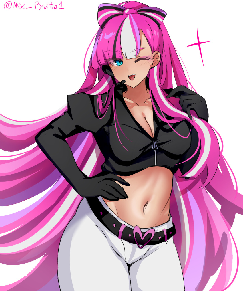 Safebooru - 1girl blue eyes bow cookie run crop top gloves hair bow happy highres humanization ...