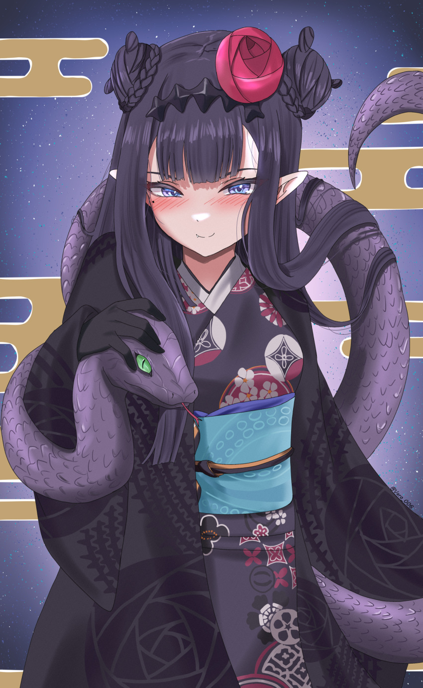 Safebooru - 1girl black gloves black haori blue eyes closed mouth ...