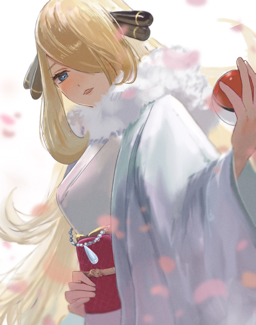Safebooru - 1girl blonde hair cynthia (pokemon) hair over one eye haori ...