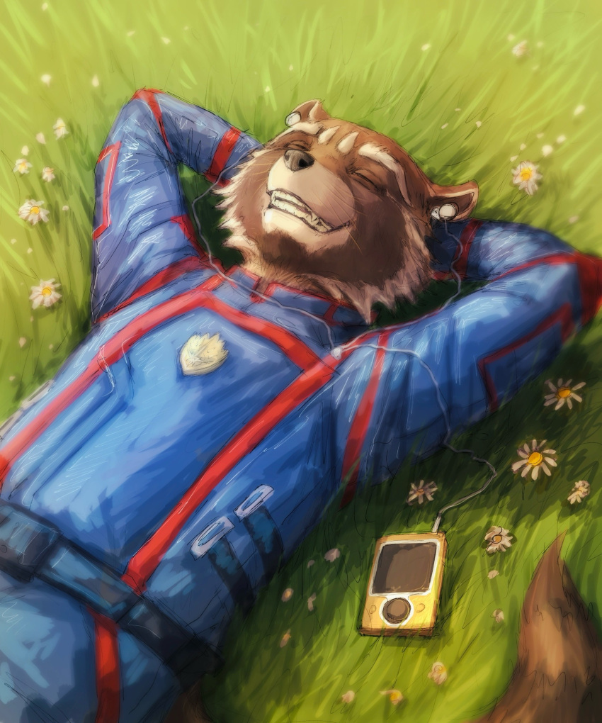 Safebooru - 1boy animal ears arms behind head closed mouth digital ...