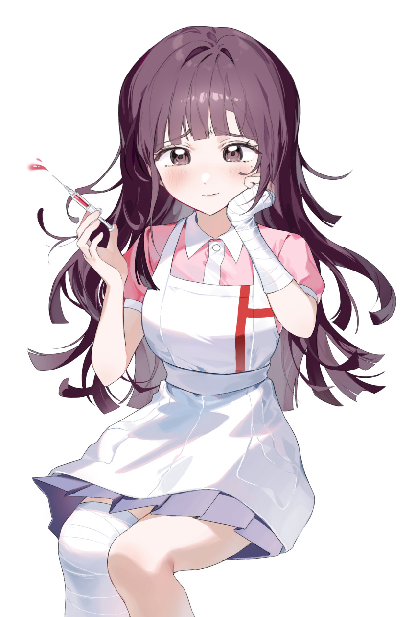 Safebooru - 1girl apron bandaged hand bandaged leg bandages blush bush chama (chacoc0) collared ...