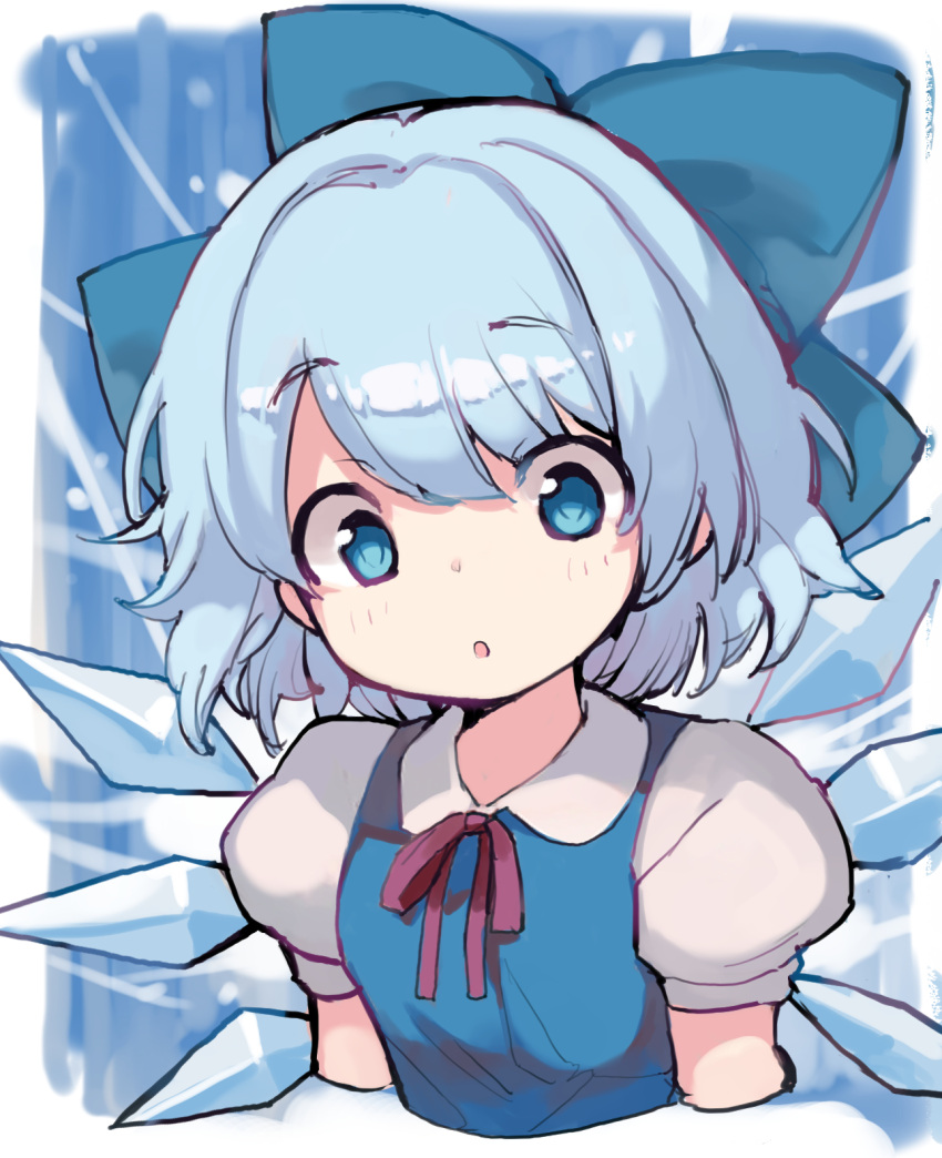 Safebooru - 1girl :o asakura maru blue bow blue eyes blue hair bow cirno commentary request ...
