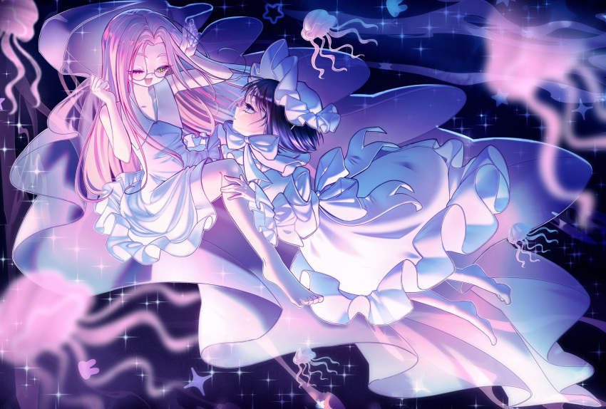 Safebooru - 2girls aged down alien stage barefoot black hair blue eyes bow chinese commentary ...