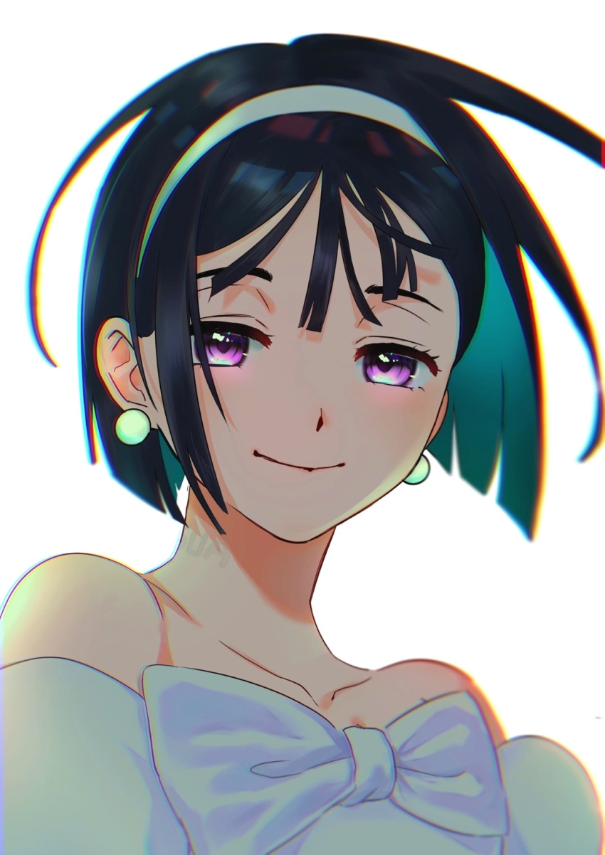 Safebooru - 1girl alien stage bare shoulders black hair bob cut bow chest bow closed mouth ...