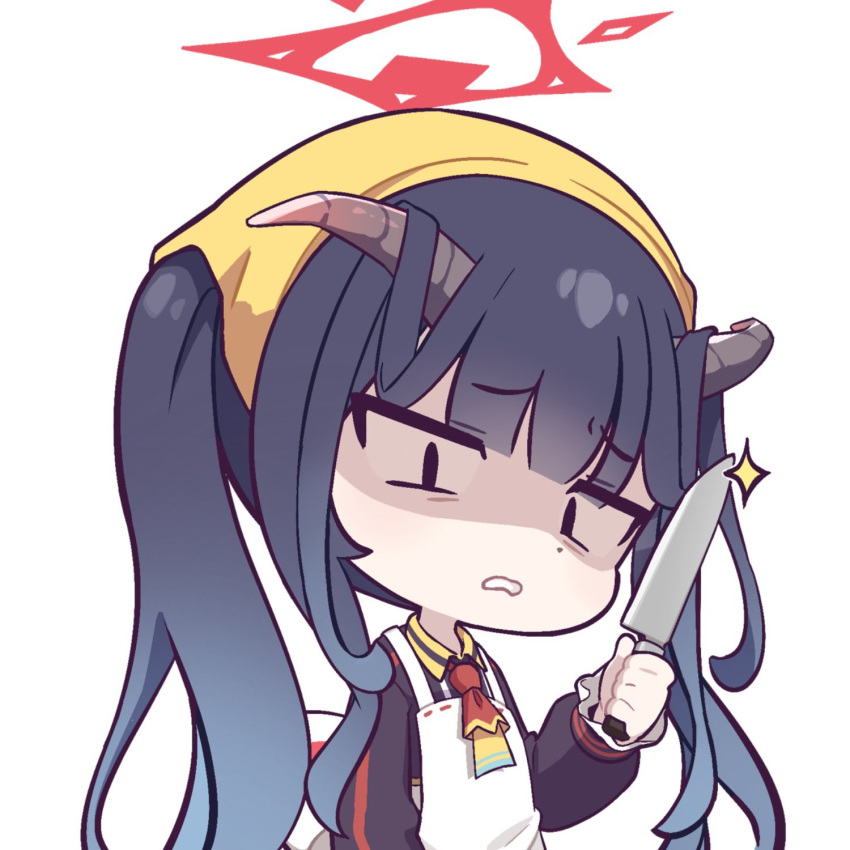 Safebooru - 1girl apron black hair blue archive blue hair chibi ...