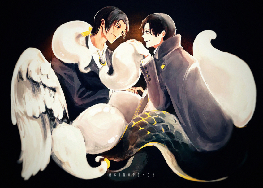 Safebooru - 2boys azik eggers black coat black eyes black hair black suit book coat ee contact ...