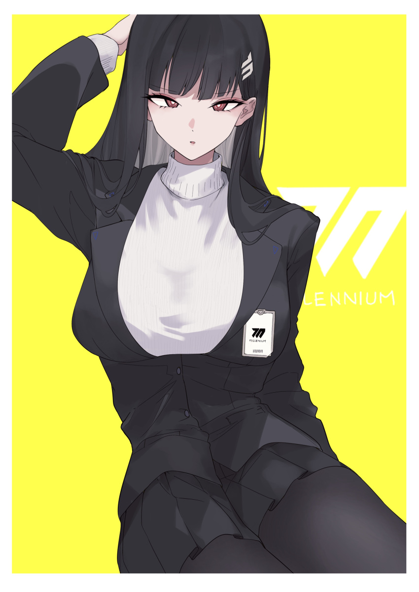 Safebooru 1girl Absurdres Arm Behind Head Black Hair Black Pantyhose 7147