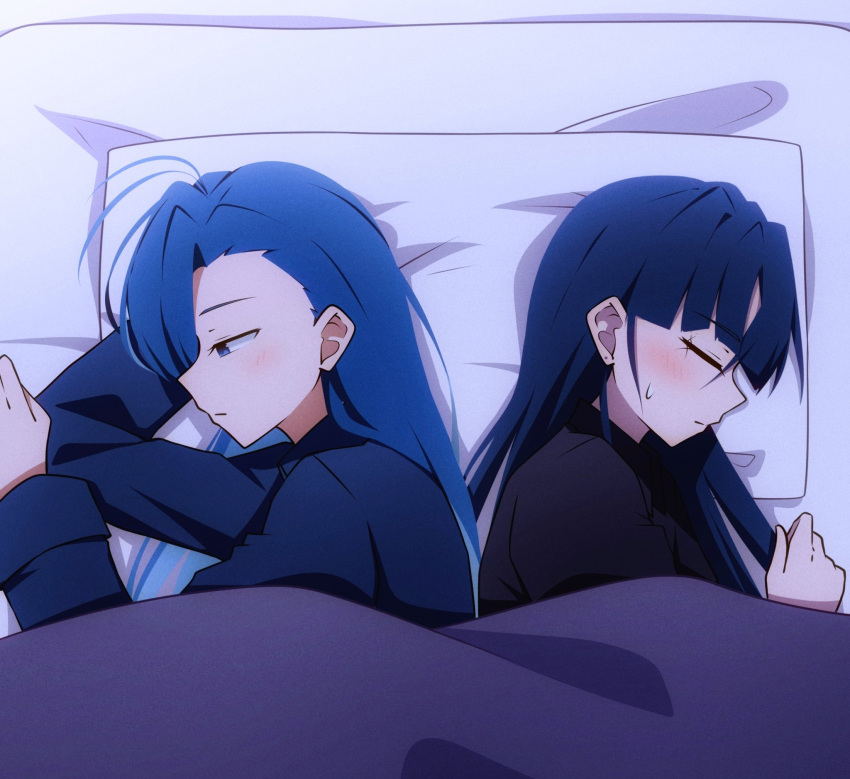 Safebooru - 2girls ado (utaite) black shirt blue eyes blue shirt blush chinese commentary closed ...