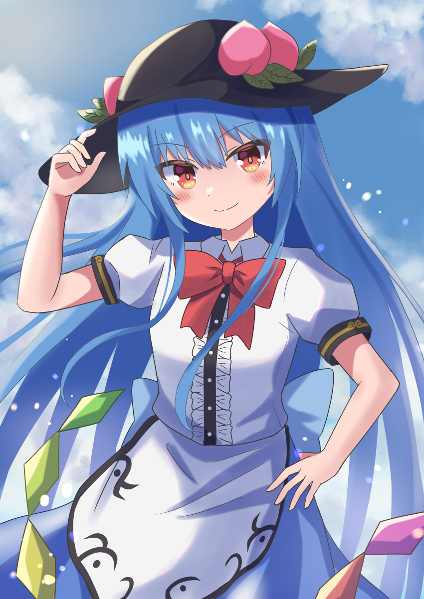 Safebooru - 1girl absurdres apron back bow black hat blue bow blue skirt blue sky blush bow ...