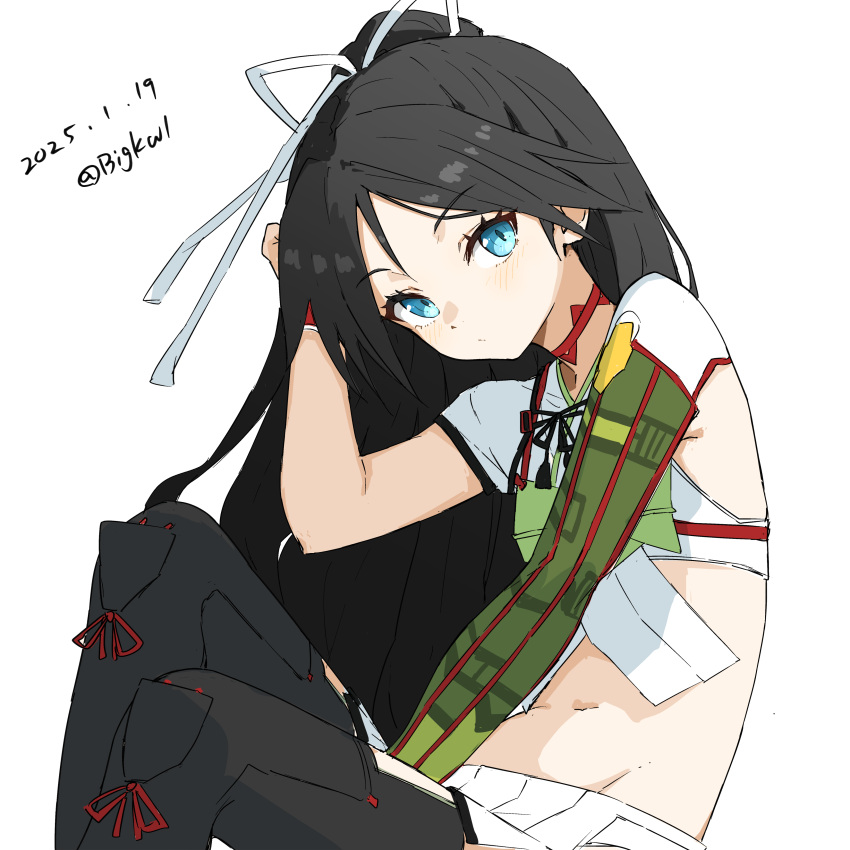 Safebooru 1girl Absurdres Asymmetrical Gloves Bigkwl Black Hair Blue 5932