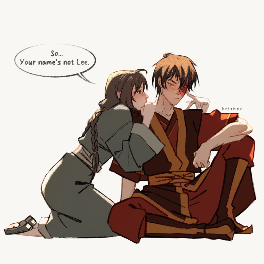 Safebooru - 1boy 1girl artist name avatar: the last airbender avatar legends blush braid brown ...