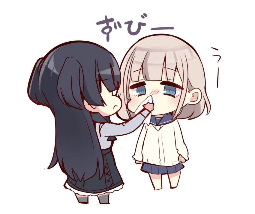 Safebooru - 2girls barefoot black hair black ribbon black skirt blowing ...