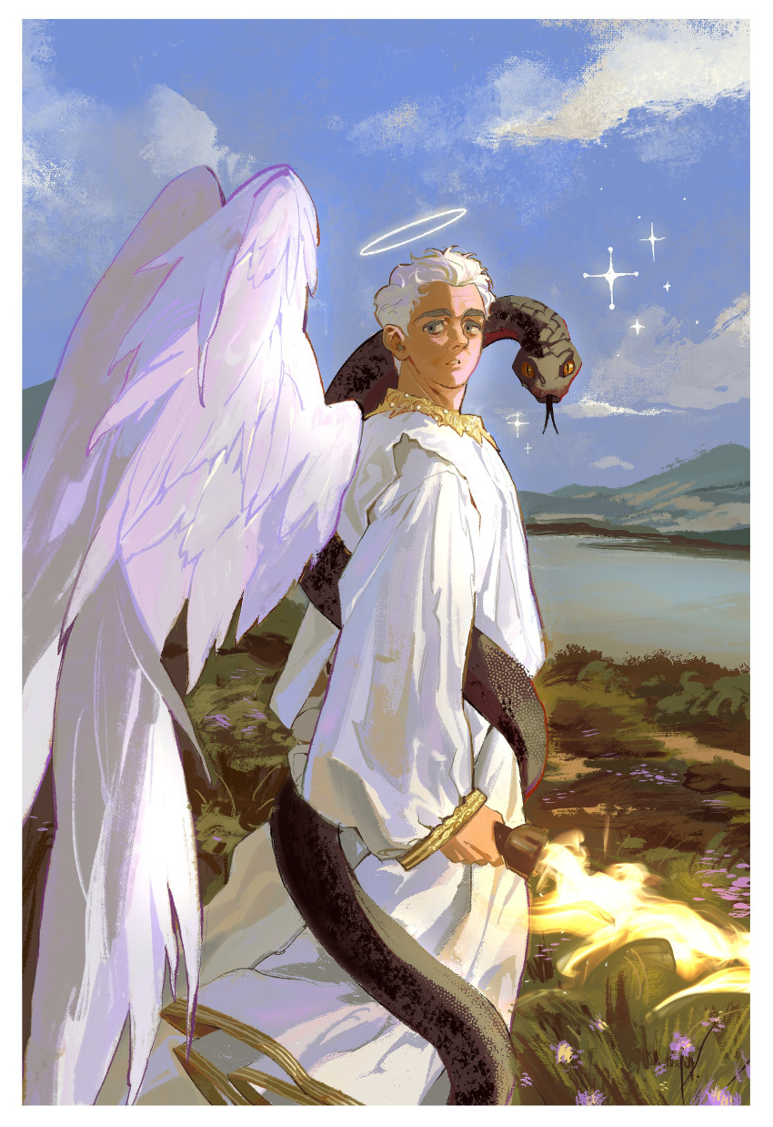 Safebooru - 1boy absurdres angel angel wings animalization aziraphale ...