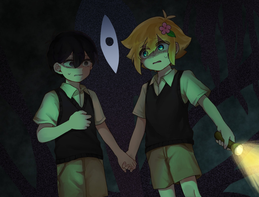 Safebooru - 2boys antenna hair basil (faraway) (omori) basil (omori) black eyes black hair black ...