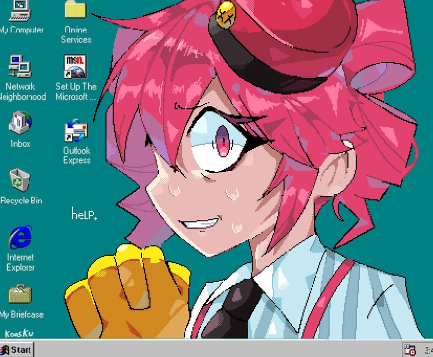 Safebooru - 1girl collared shirt commentary desktop (computing) english ...