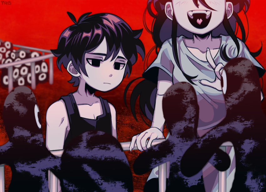 Safebooru - 1boy 1girl absurdres antenna hair arm support arms at sides aubrey (headspace ...