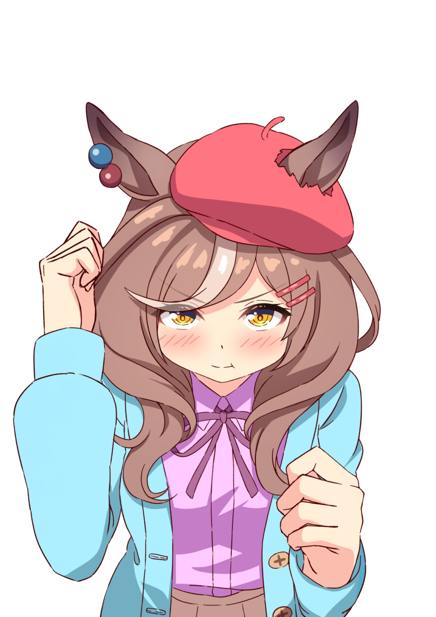 Safebooru - 1girl annoyed blush breasts casual clenched hands closed mouth commentary request ...