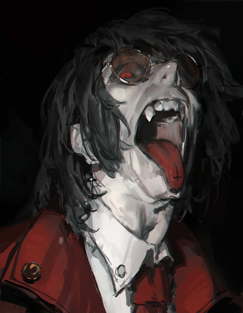 Safebooru - 1boy alucard (hellsing) black hair collared shirt cross ...