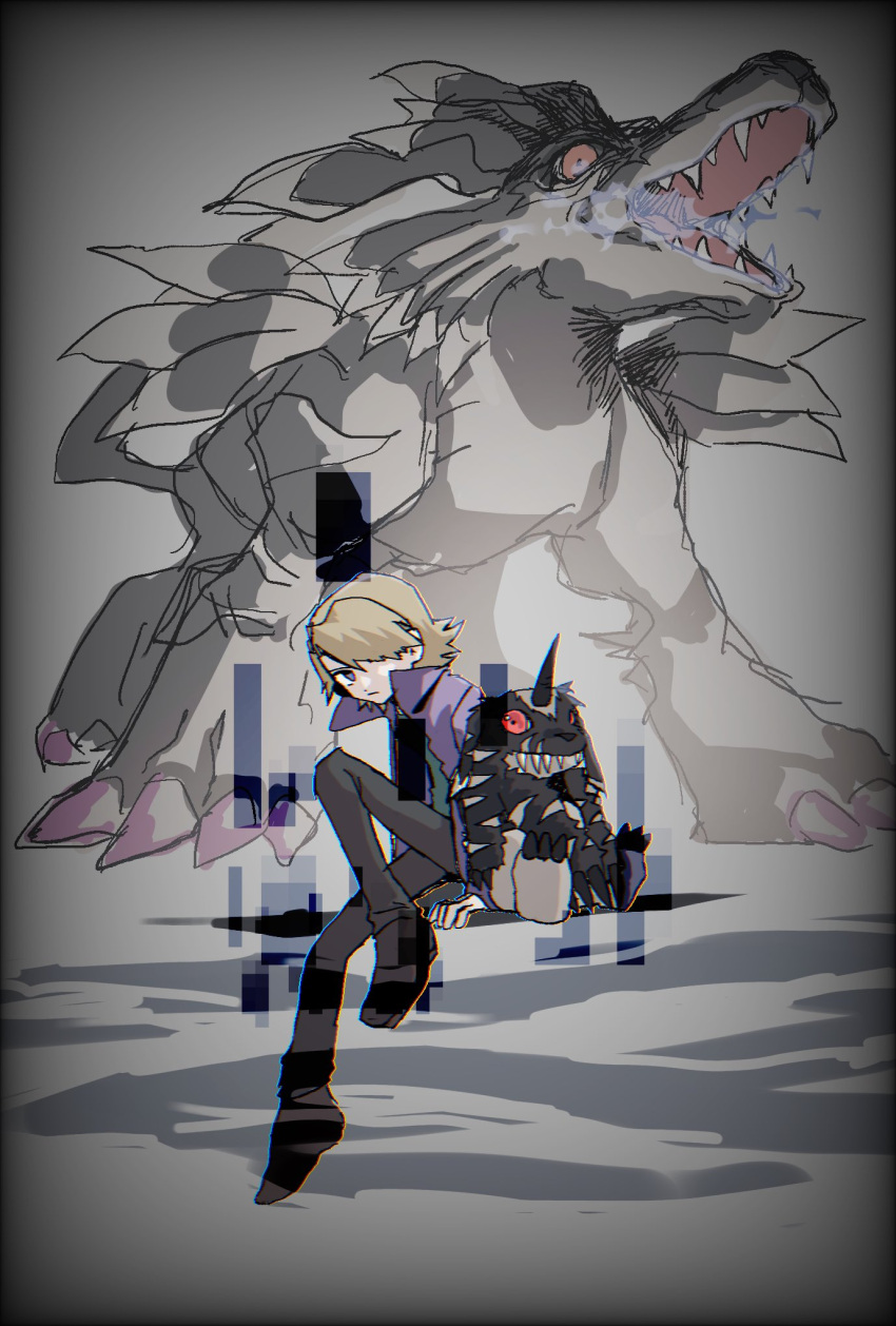 Safebooru - black fur black pants blonde hair blue fire body fur digimon digimon (creature ...