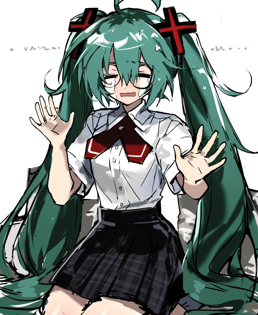 Safebooru - 1girl ahoge black skirt closed eyes collared shirt ...