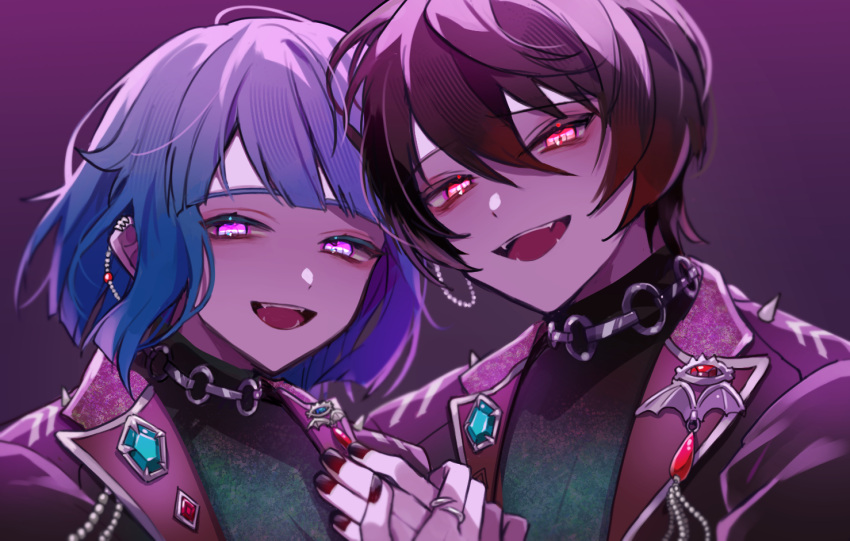 Safebooru - 163yunatsu 2boys black hair black jacket black nails blue ...