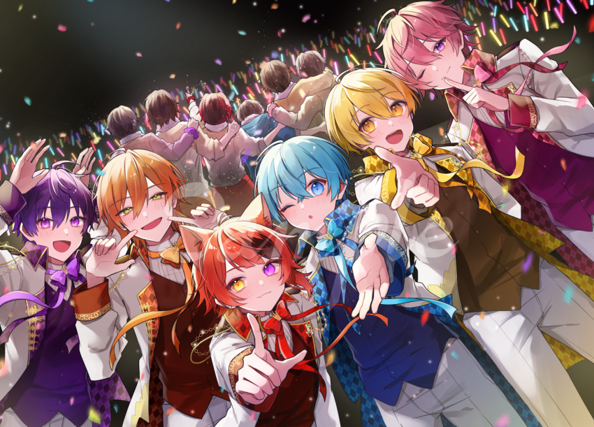 Safebooru - 163yunatsu 6+boys alternate costume blonde hair blue bow ...