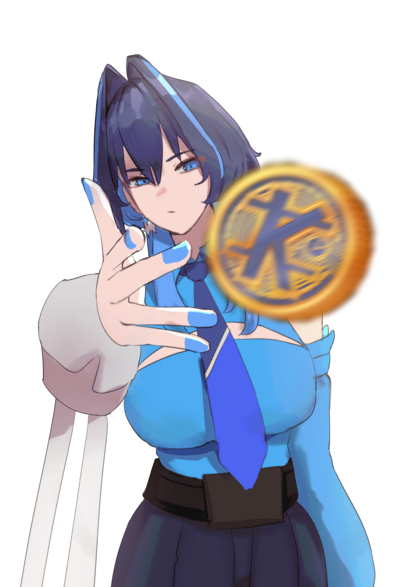 Safebooru 1girl Absurdres Blue Eyes Blue Hair Blue Nails Blue Necktie