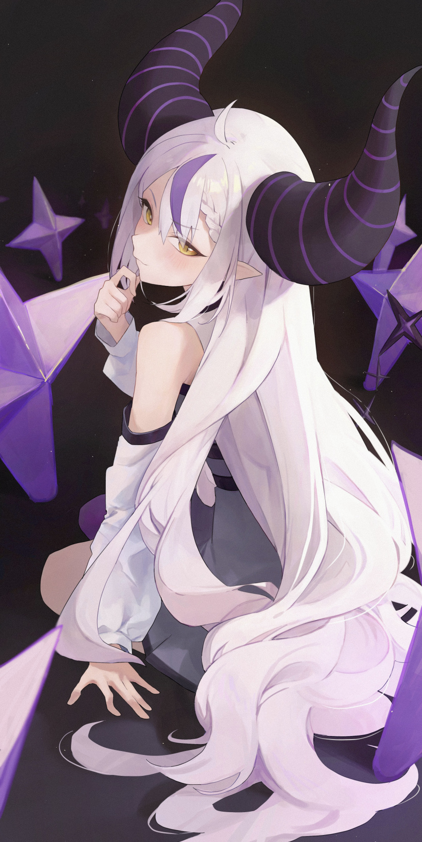Safebooru - 1girl absurdres bare shoulders black horns closed mouth commentary request detached ...