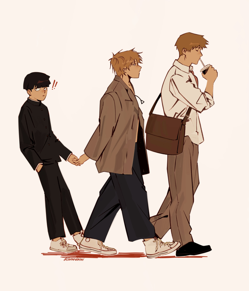 Safebooru - ! !! absurdres arm up bag baggy clothes baggy pants black footwear black hair black ...