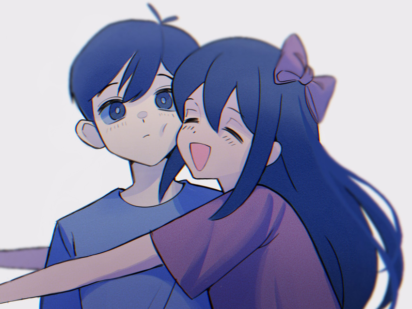 Safebooru - 1boy 1girl :d ^ ^ aged down antenna hair aubrey (faraway) (omori) aubrey (omori ...