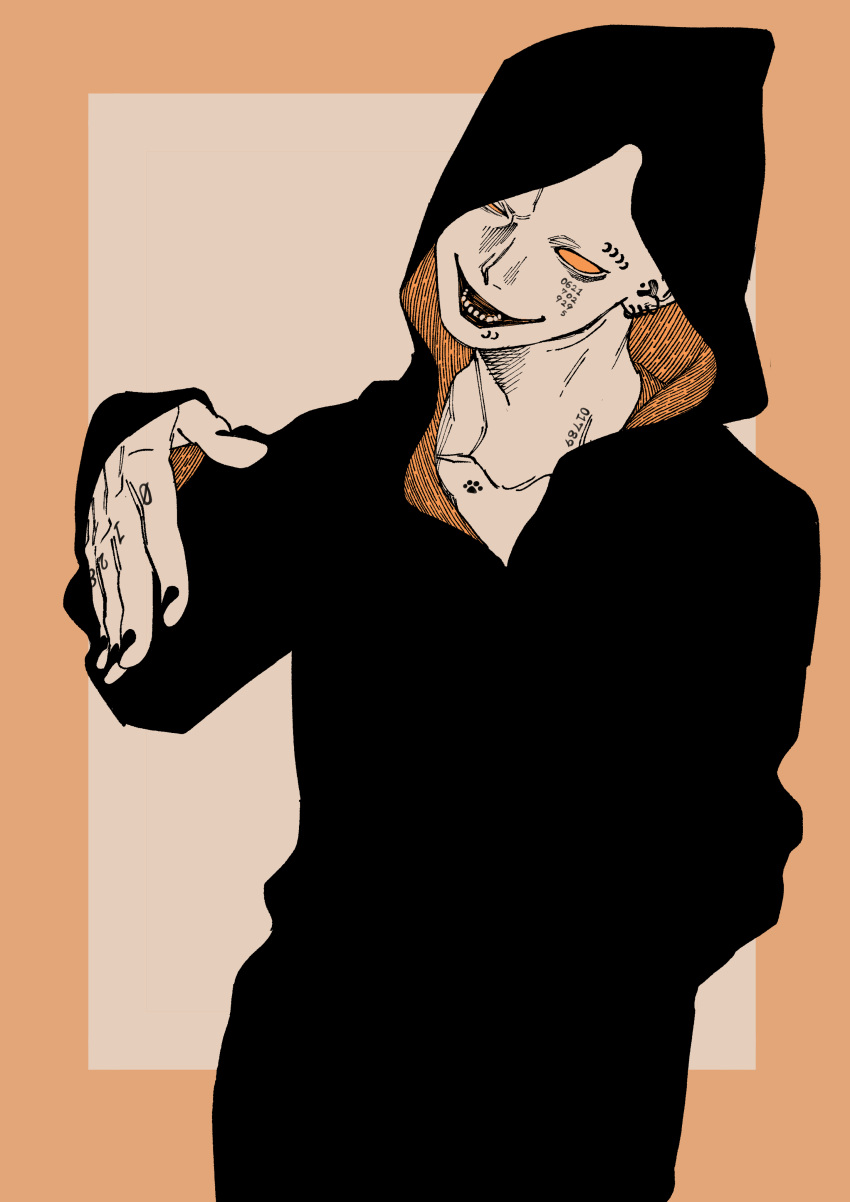 Safebooru - 1boy absurdres ear piercing facial tattoo grin highres hood ...