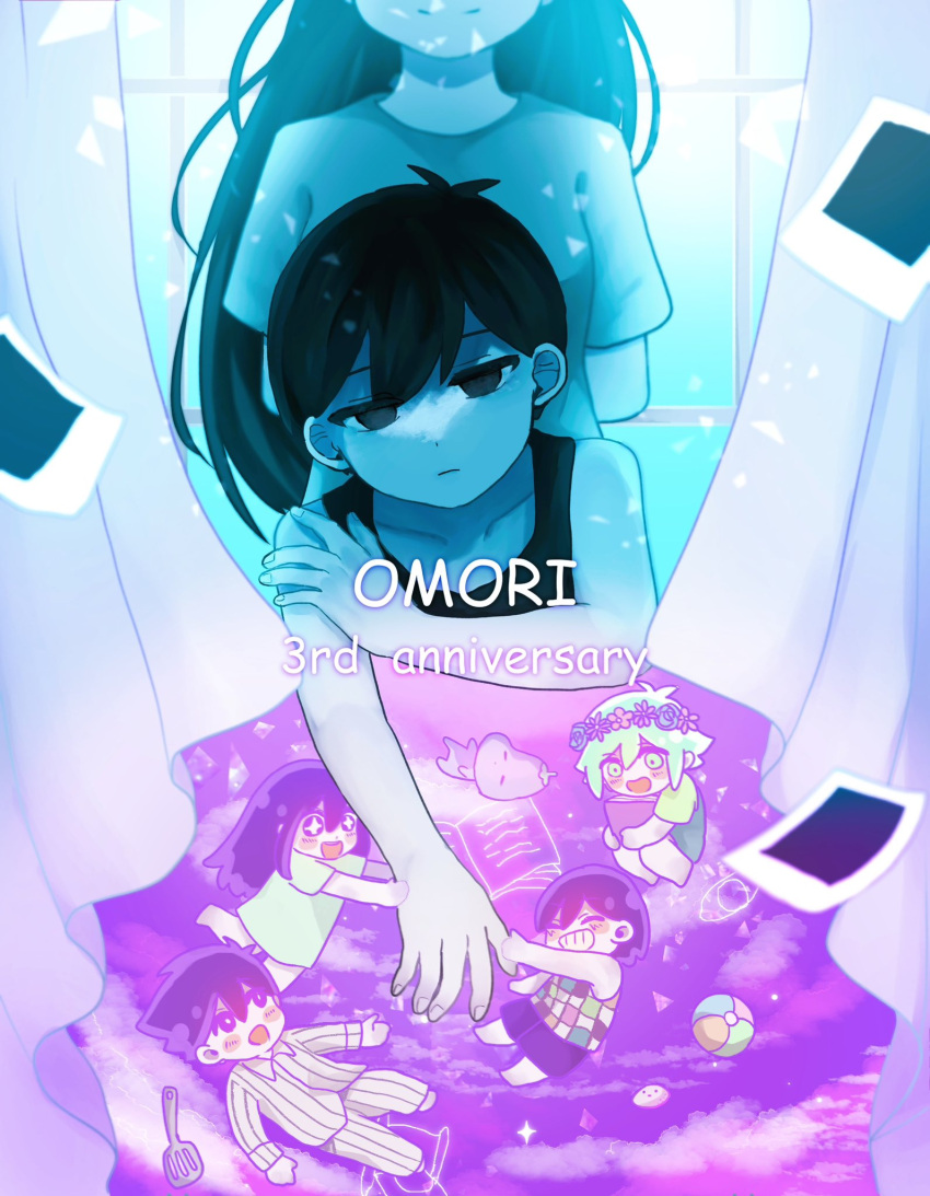 Safebooru - 2girls 4boys anniversary antenna hair aubrey (headspace) (omori) aubrey (omori) ball ...