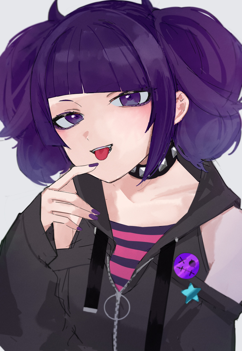 Safebooru - 1girl absurdres bare shoulders black choker black jacket blunt bangs choker diagonal ...