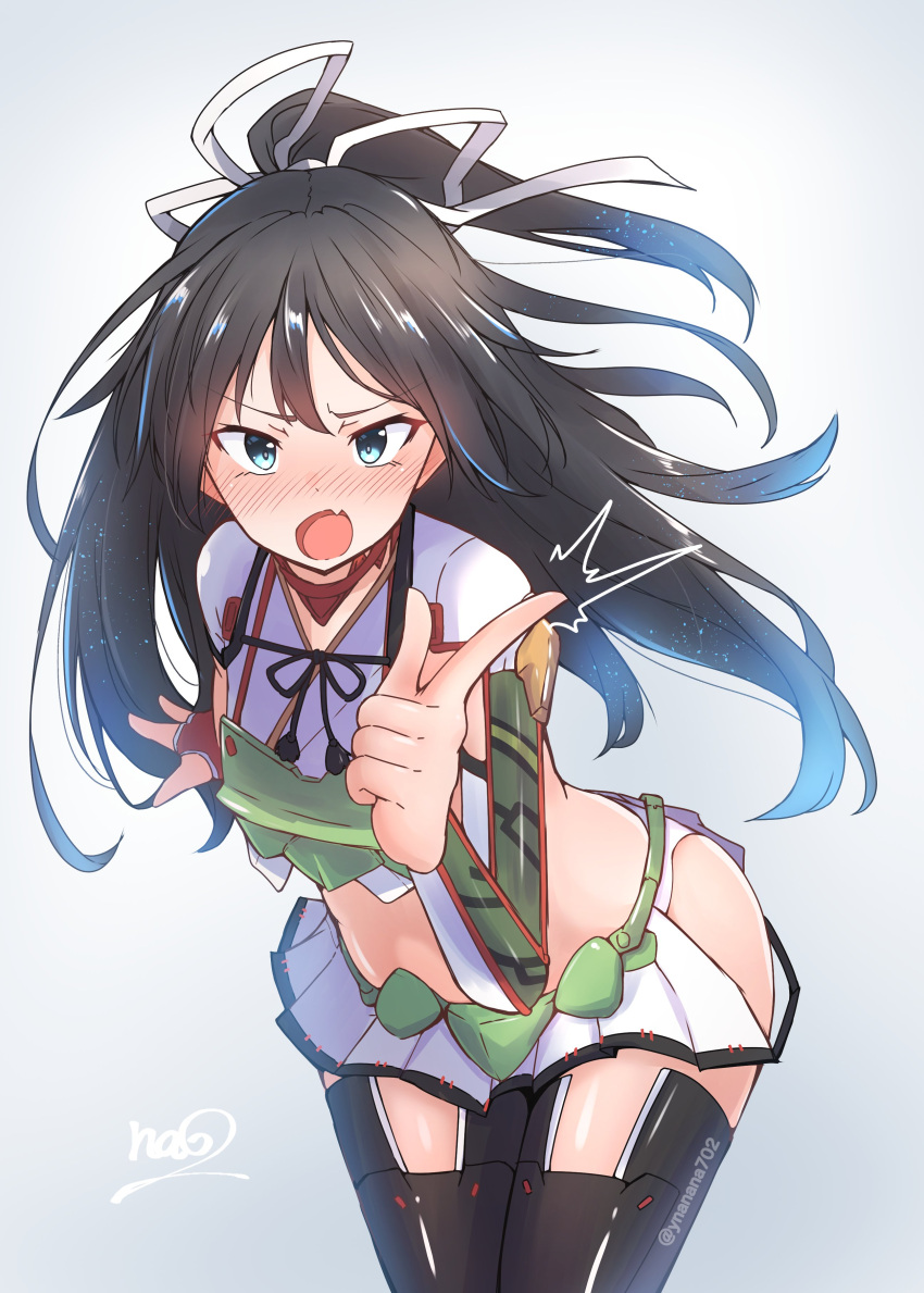 Safebooru - 1girl 702 (naotsu) absurdres asymmetrical gloves black hair black thighhighs blue ...