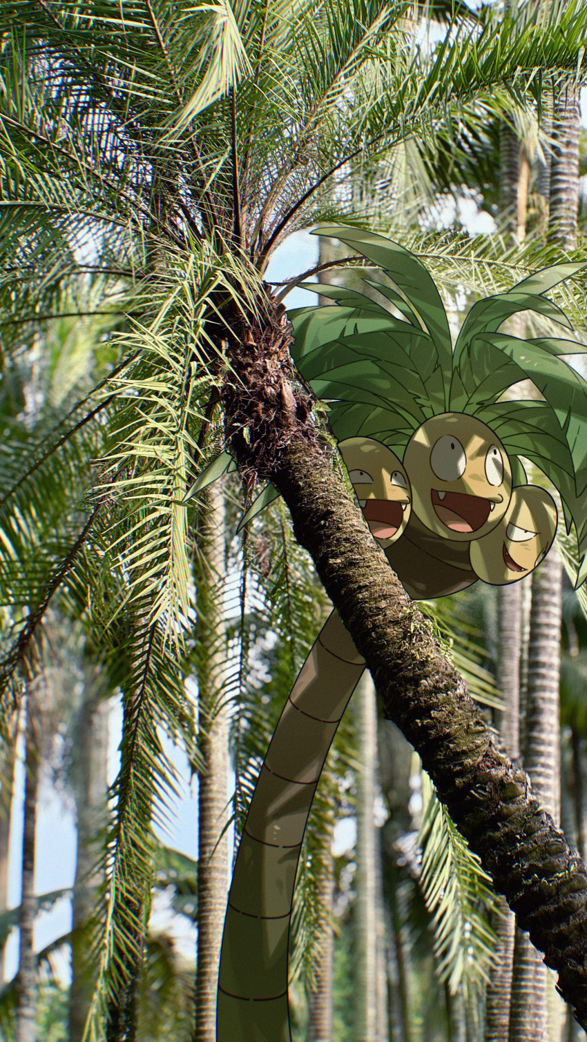 Safebooru - :d absurdres alolan exeggutor blue sky fangs highres leaf ...