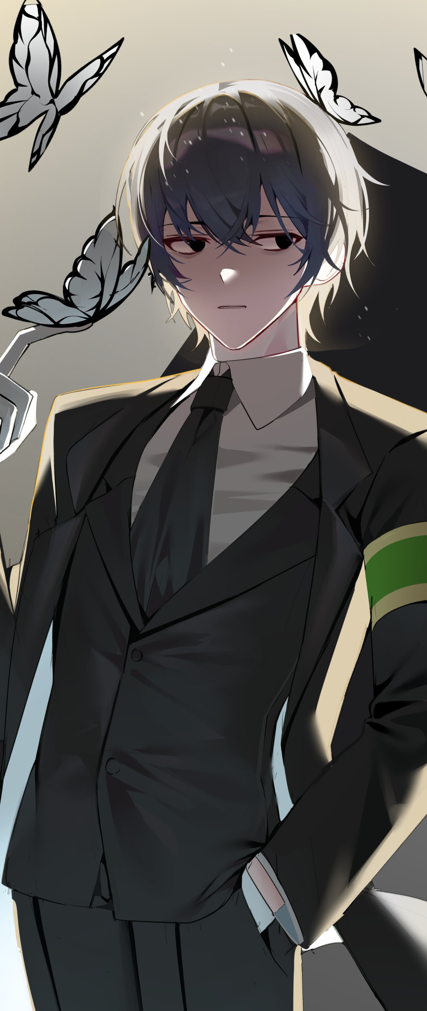 Safebooru - 1boy absurdres black coat black eyes black hair black jacket black necktie black ...