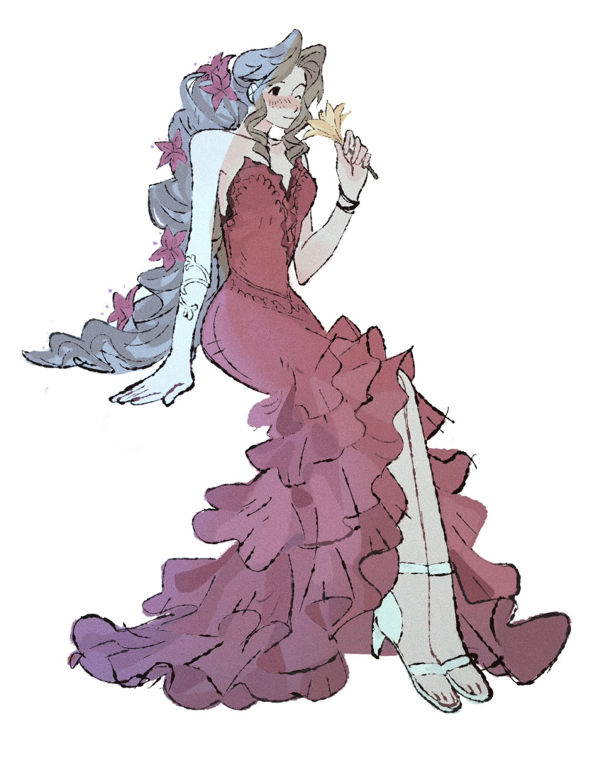 Safebooru - 1girl aerith gainsborough aerith gainsborough (red dress) armlet blush bracelet ...