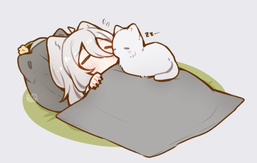 Safebooru - 1girl = = animal ears cat on chest character pillow chibi ...