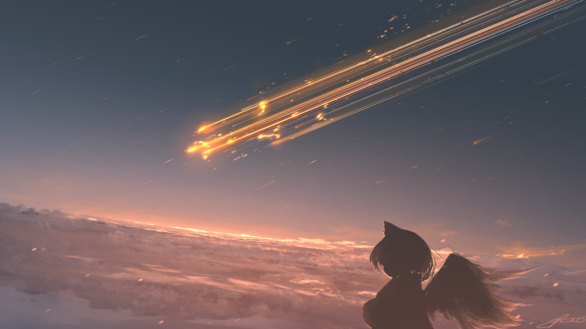 Safebooru - 1girl animal ears cat ears clouds english commentary ...