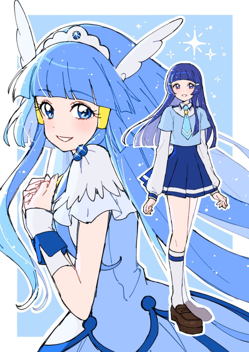 Safebooru - 1girl aoki reika blue background blue eyes blue hair blue necktie blue shirt blue ...