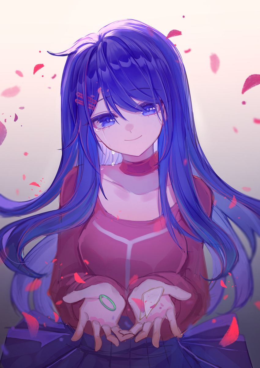 Safebooru - 1girl absurdres blue eyes blue hair blue skirt chinese commentary choker closed ...